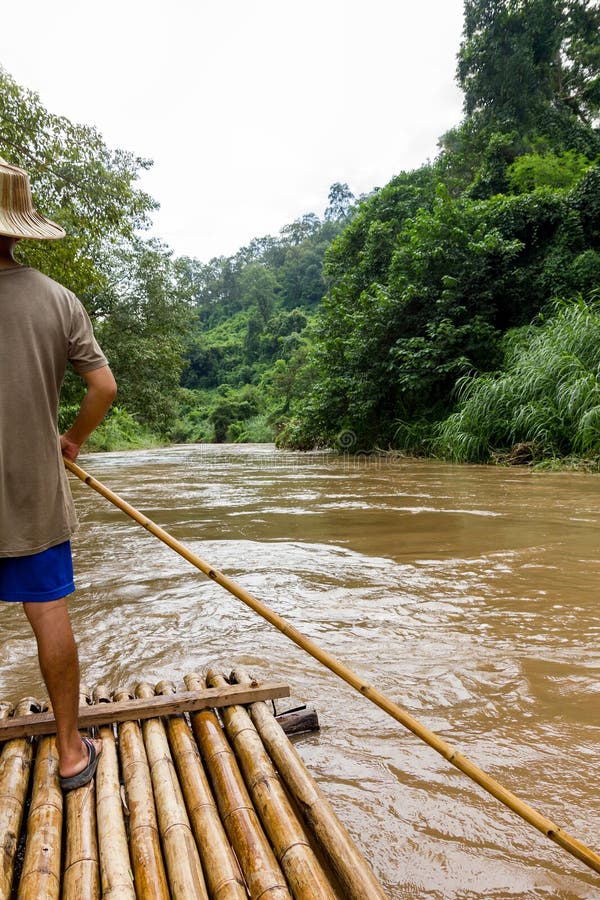 Man is Raft Along the River with a Bamboo Float Stock Image - Image of ...