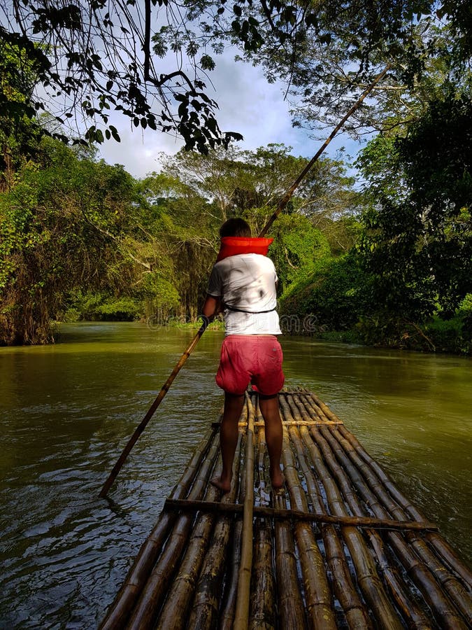 Raft on the River, Man and a Lot of Trees Stock Image - Image of fresh ...