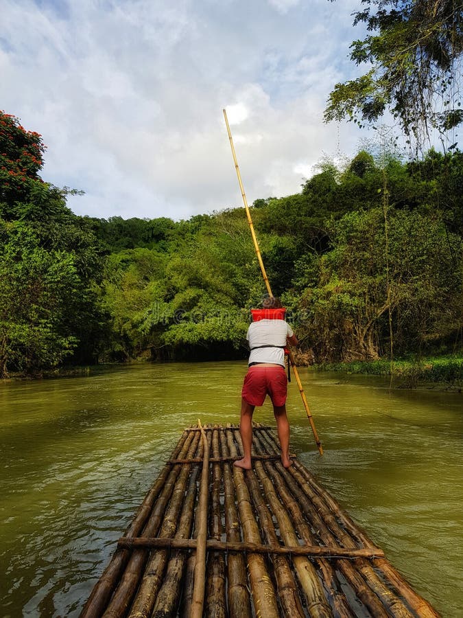 Raft on the River, Man and a Lot of Trees Stock Photo - Image of ...