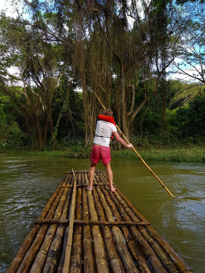 Raft on the River, Man and a Lot of Trees Stock Photo - Image of ...