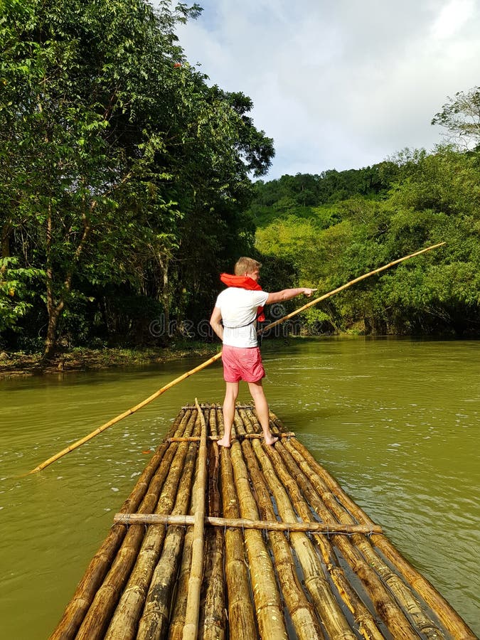 Raft on the River, Man and a Lot of Trees Stock Image - Image of fall ...