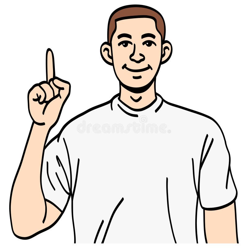 Man Raises Finger Idea Smiling Guy Points Up Vector Illustration Stock ...