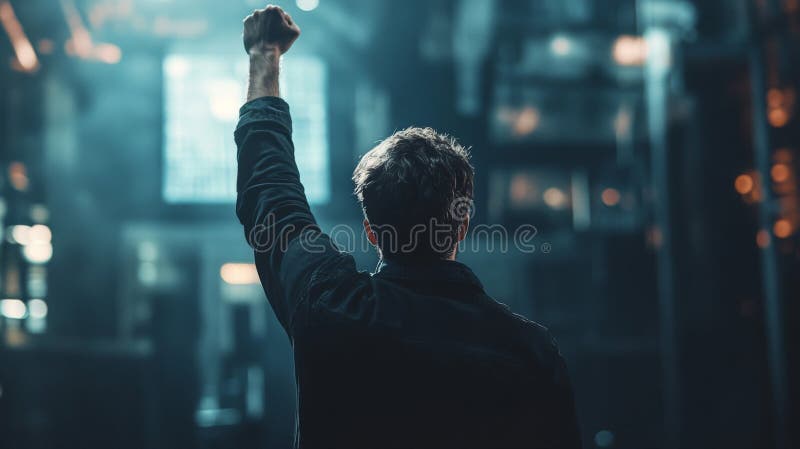 Man Raises Fist in Triumphant Celebration Stock Illustration ...