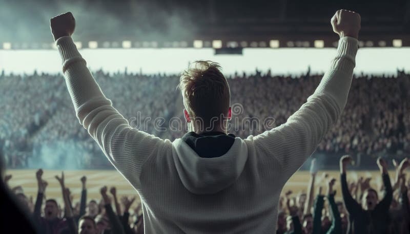 Man Raises Hands in Celebration after Achieving an Incredible Victory ...