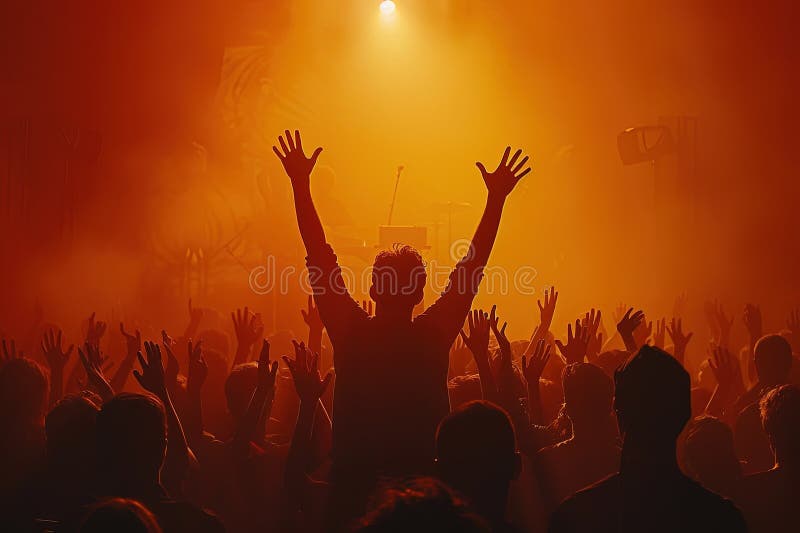 Man Raising Hands in Worship. Generative AI. Stock Illustration ...