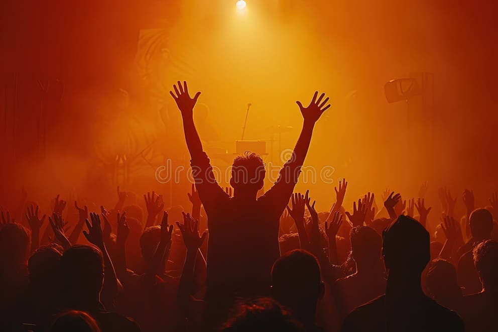 Man Raising Hands in Worship. Generative AI. Stock Illustration ...