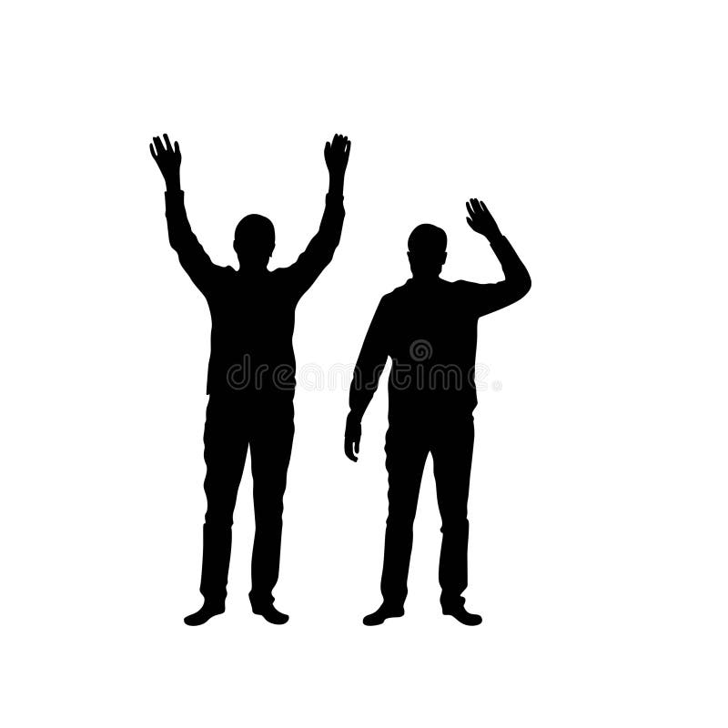 Man Raising and Waving Hands Silhouette Set Stock Vector - Illustration ...