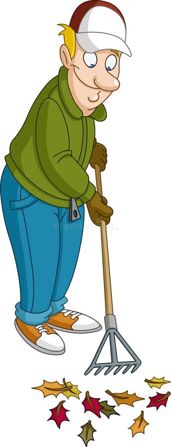 Guy raking leaves stock vector. Illustration of workout - 17481969