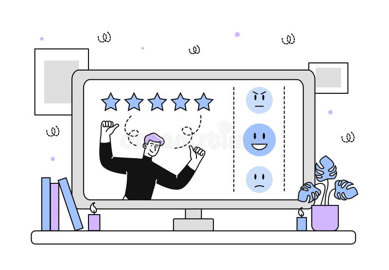 Man with Rating Vector Linear Stock Vector - Illustration of rate ...