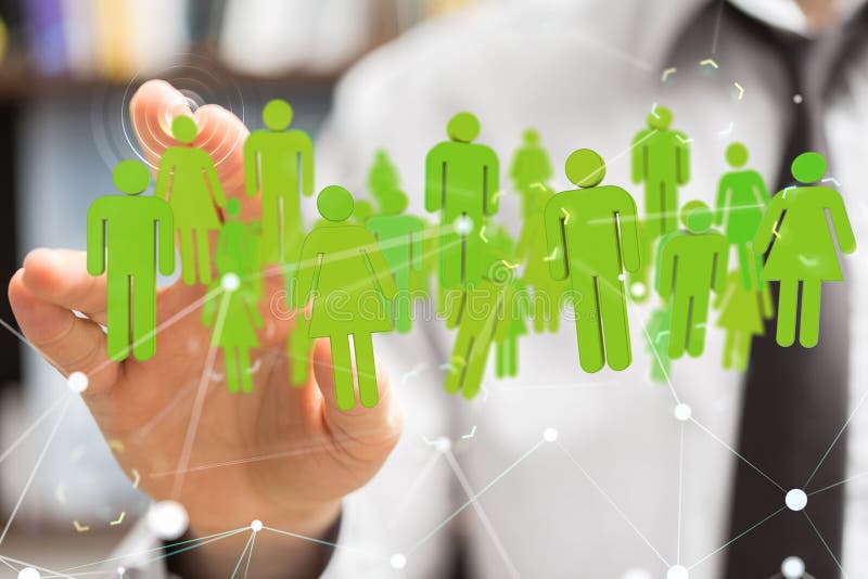 Man Reaching for the Illustrated People Icons Stock Image - Image of ...