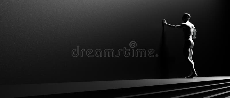 Man Reaching Out To Touch a Black Wall Stock Image - Image of steps ...