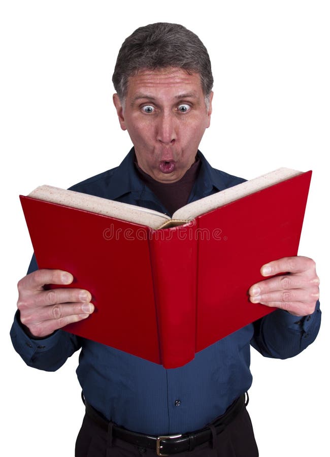 Man Read Book Surprise Shock Isolated on White Stock Photo - Image of ...