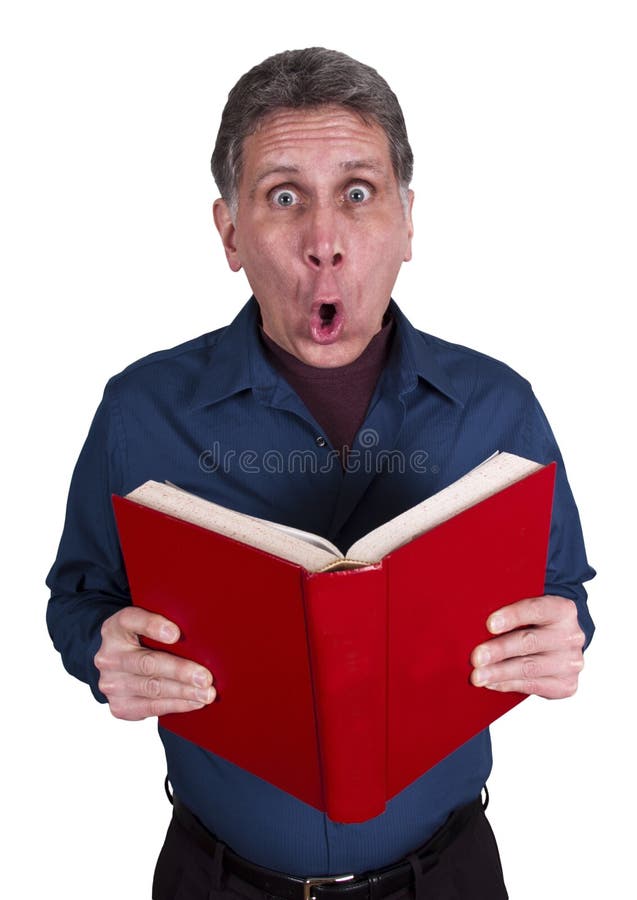 Man Read Book Surprise Shock Isolated on White Stock Image - Image of ...