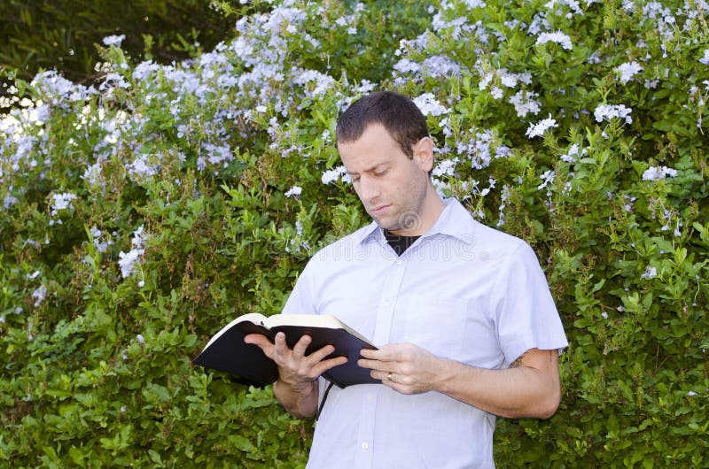 Man reading the Bible. stock image. Image of casual, alone - 84198387