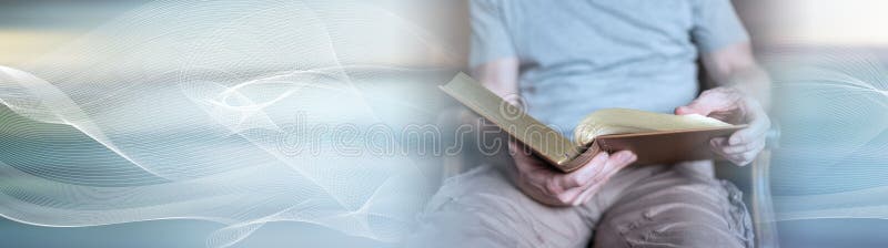 Man Reading the Bible. Panoramic Banner Stock Image - Image of read ...
