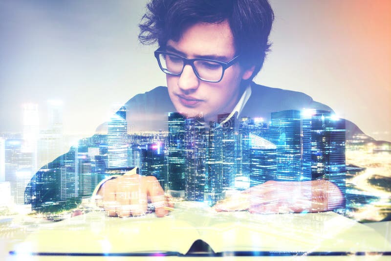Man Reading Big Book in City Stock Image - Image of concept, attentive ...