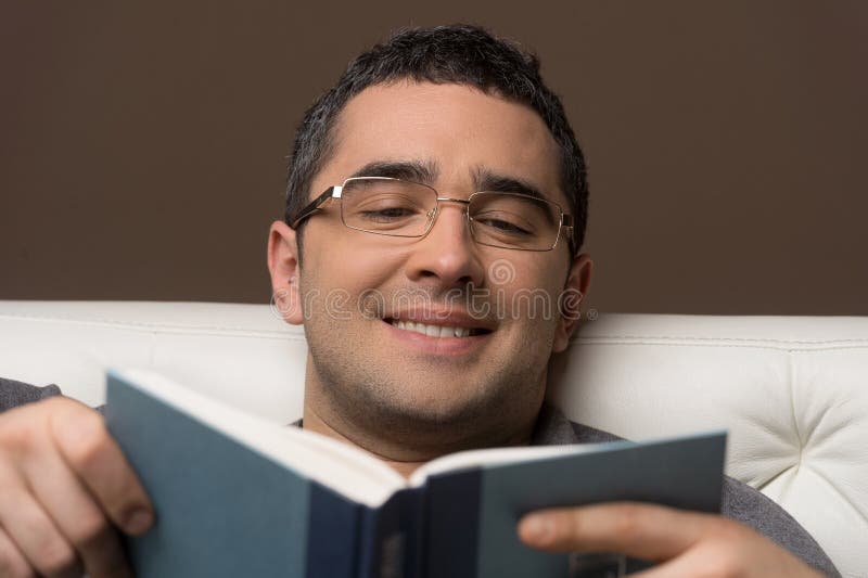 Man Standing and Reading Book at Study at Home. Stock Photo - Image of ...