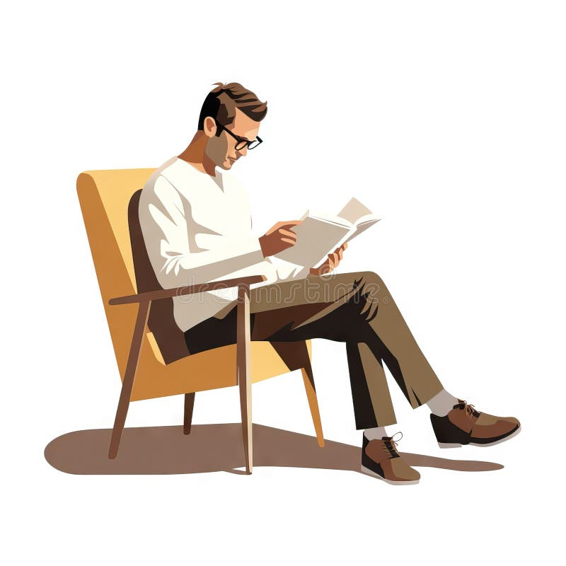 Man Reading Book in Flat Minimalistic Style AI Generated Stock ...