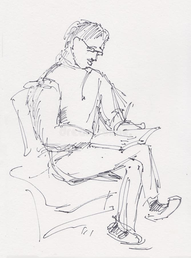 Man reading book stock photo. Image of instant, sketch - 218132346