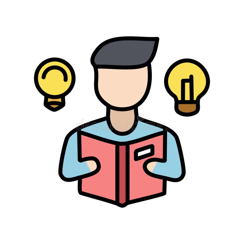 Man Reading Book with Light Bulb and Lightbulb Vector Illustration ...