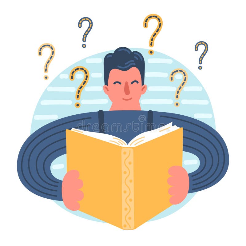Man Reading Book And Question Marks. Stock Vector - Illustration of ...