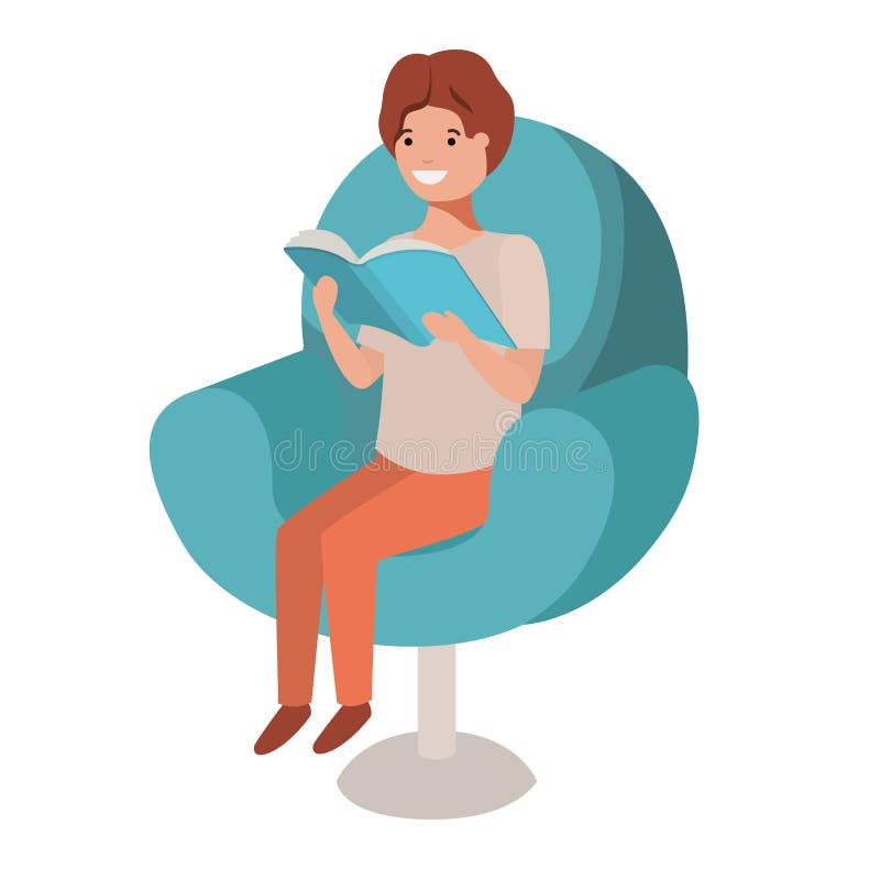 Man Reading Book in the Sofa Avatar Character Stock Vector ...