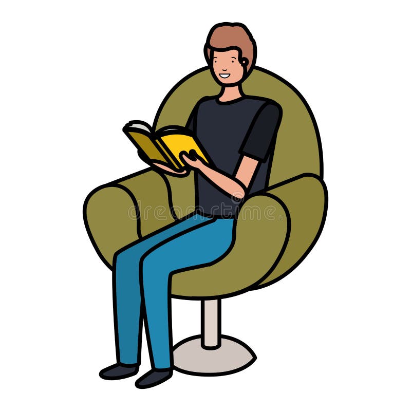 Man Reading Book in the Sofa Avatar Character Stock Vector ...