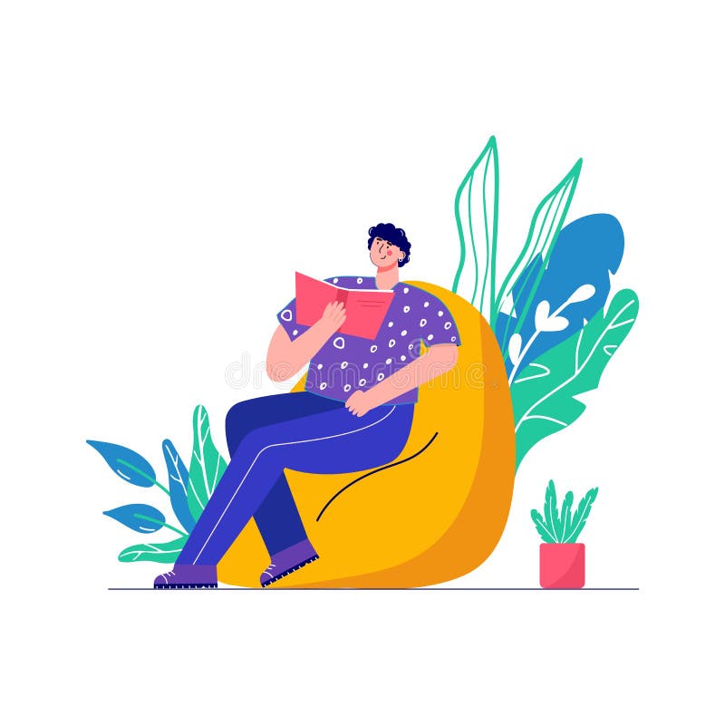 Man Reading Book or Students Studying and Preparing for Examination ...