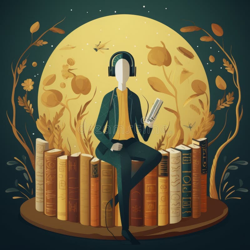 Man Reading Book Under Glowing Moon with Beautiful Landscape of Trees ...