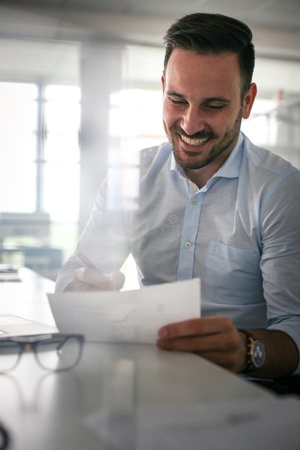 .Man Reading Contractor. Business Man Checking Document Stock Photo ...