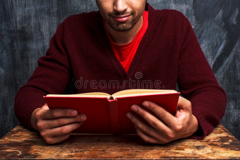 Man Reading in Front of Blackboard Stock Photo - Image of learning ...