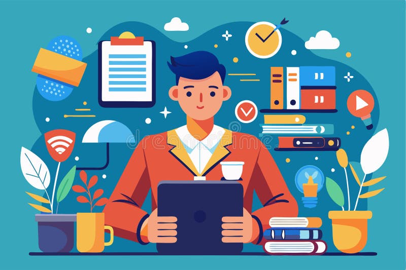 A Man is Reading on His Tablet while Browsing Online in a Tidy ...