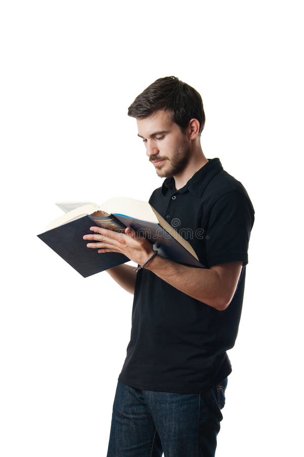 Man Reading from a Large Book Stock Photo - Image of male, research ...