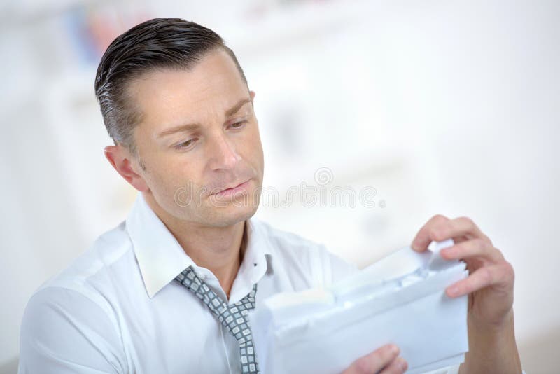 Man Reading Letter he`s Received Stock Image - Image of document, send ...