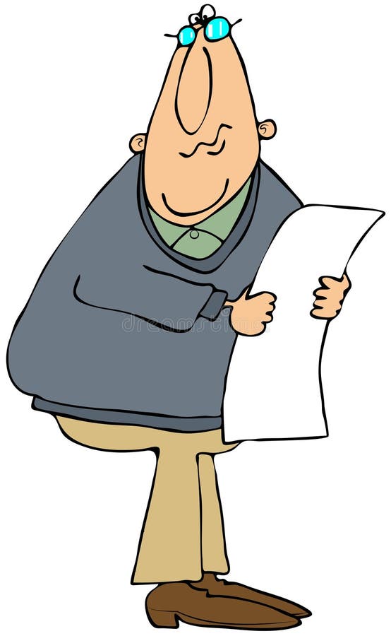 Man Reading from a Long List Stock Illustration - Illustration of ...