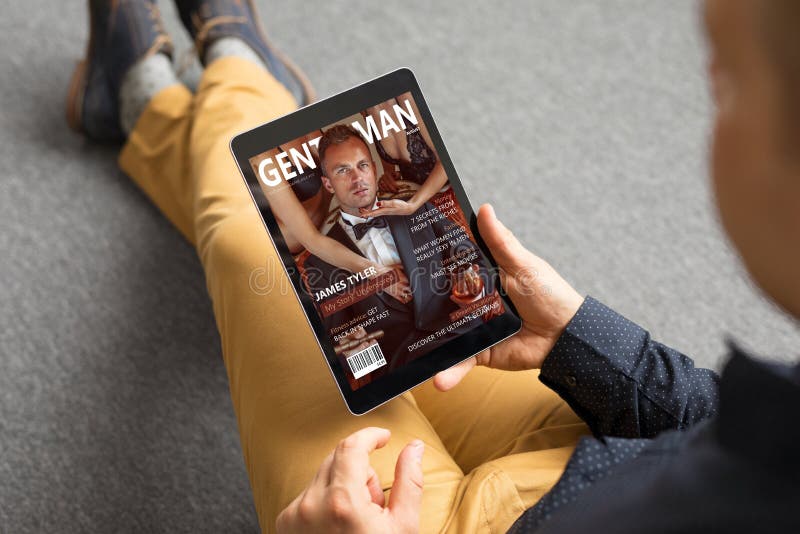 Man Reading Magazine on Tablet Stock Photo - Image of design, life ...