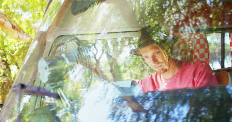 Man Reading Map in Camper Van 4k Stock Footage - Video of caucasian ...