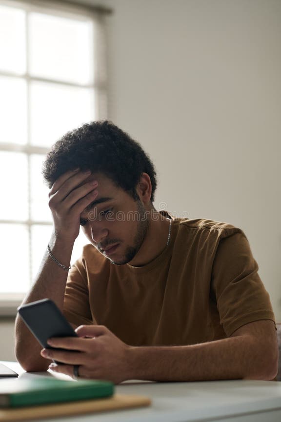 Man Reading Message on Smartphone Stock Image - Image of lonely ...