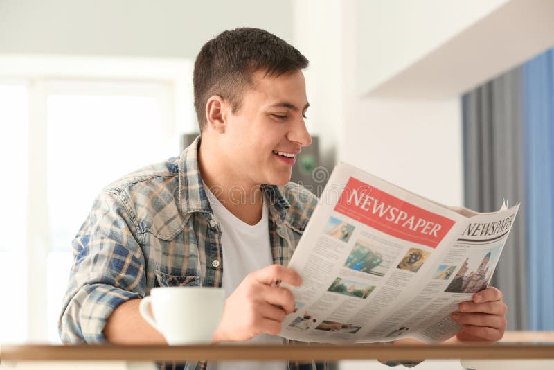 Man Reading Morning Newspaper during Breakfast at Home Stock Image ...