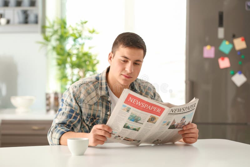 Man Reading Morning Newspaper during Breakfast at Home Stock Image ...