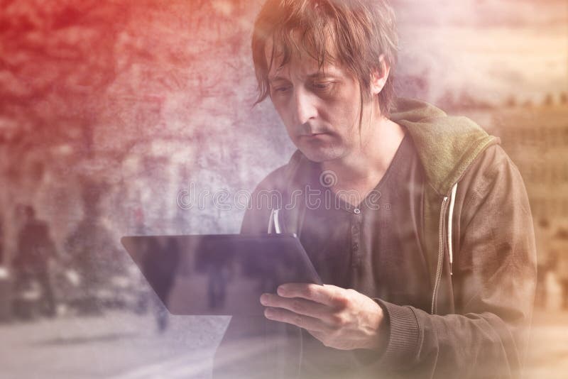 Man Reading News on Digital Tablet Computer Stock Photo - Image of ...