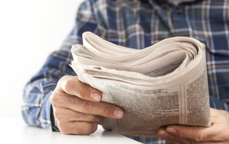 Man Reading Newspaper on Table Stock Photo - Image of news, business ...