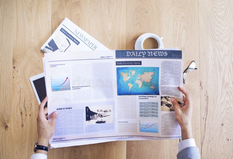 Man Reading Newspaper on Table Stock Photo - Image of businessman, desk ...