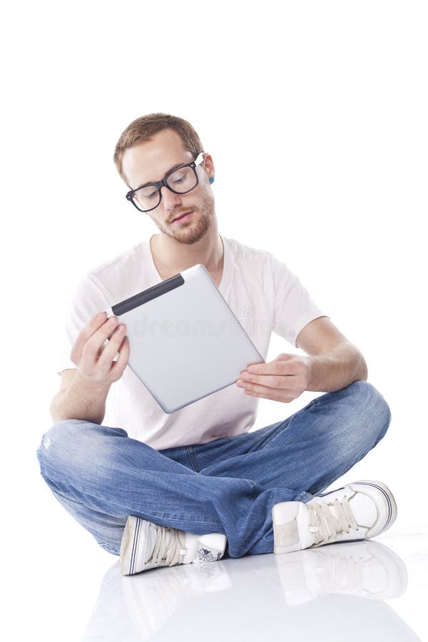 Man Reading on Tablet Computer Stock Image - Image of ipad, netbook ...