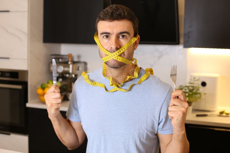 Man Ready To Make a Difficult Diet Stock Photo - Image of junk, dessert ...