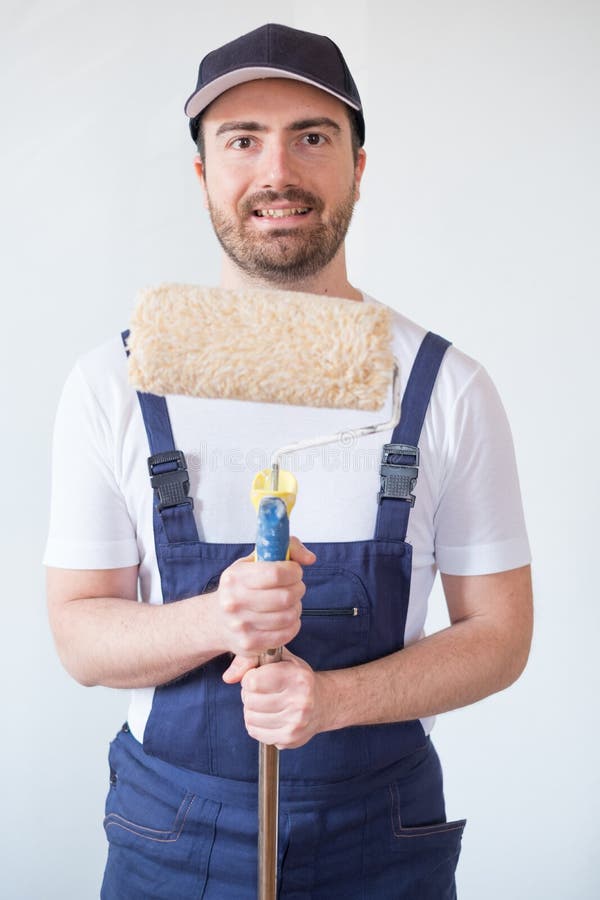 Man Ready To Paint One Wall Holding Painting Tools Stock Photo - Image ...