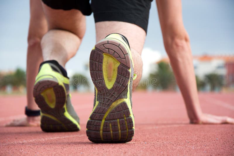 Man Ready To Run on the Running Track Stock Image - Image of spurt ...