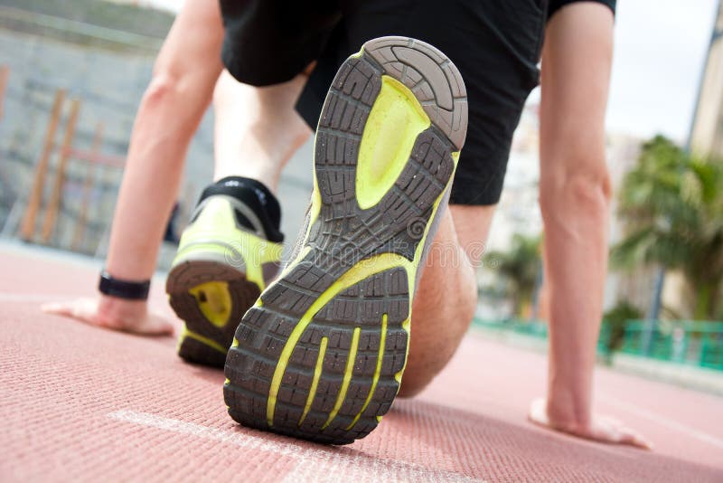 Man Ready To Run on the Track Stock Image - Image of runner, training ...