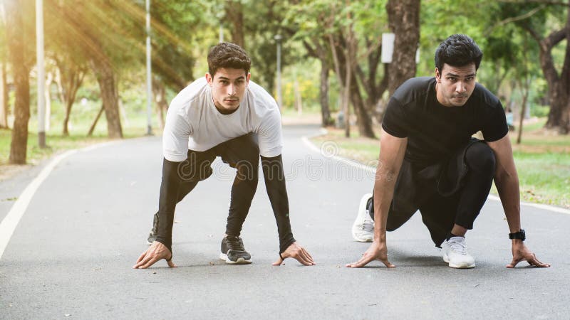 Man Ready To Start Running with His Friend Stock Image - Image of ...
