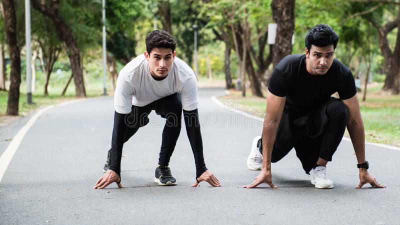 Man Ready To Start Running with His Friend Stock Image - Image of ...
